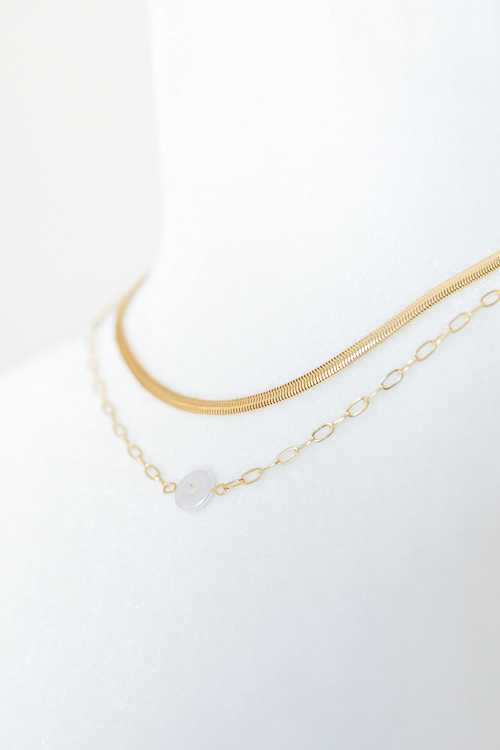 Round Pearl & Snake Chain Necklace - Jewelry - Accessories - The Blue ...