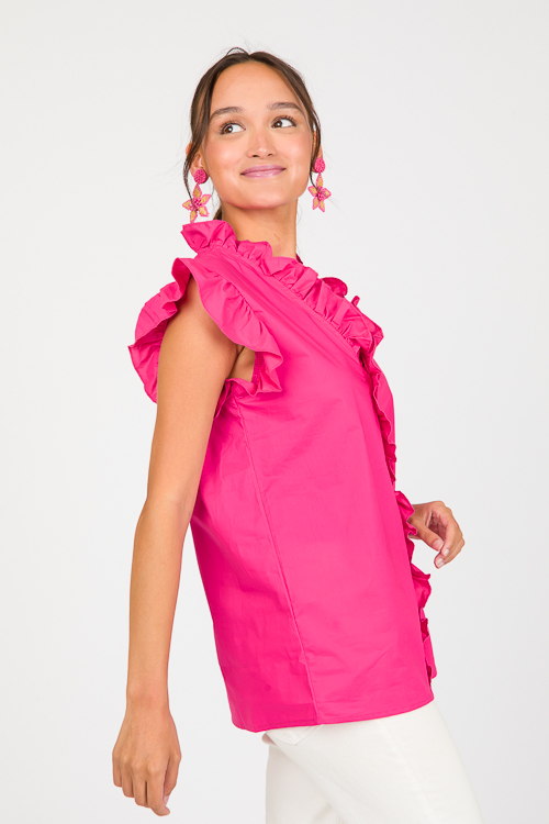 Ruffle Trim Top, Fuchsia - SALE - The Blue Door Boutique