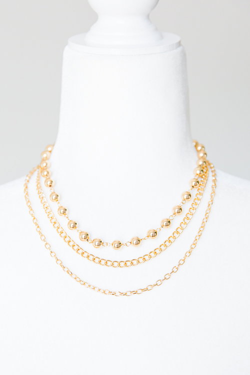 3 Layered Ball Chain Necklace - Accessories - The Blue Door Boutique