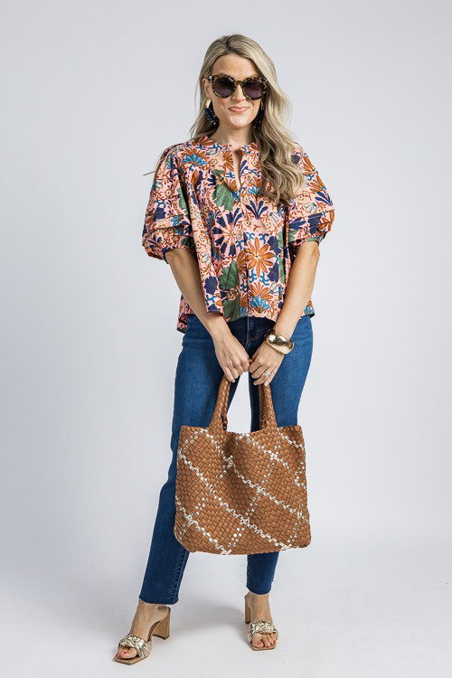 Pleated Floral Button Top, D. Blush - New Arrivals - The Blue Door Boutique