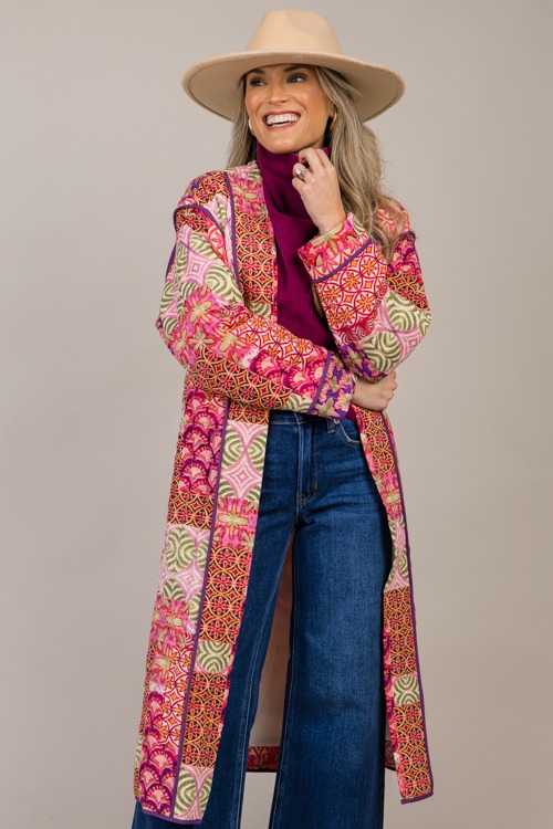Patchwork Belted Longline Jacket - SALE - The Blue Door Boutique