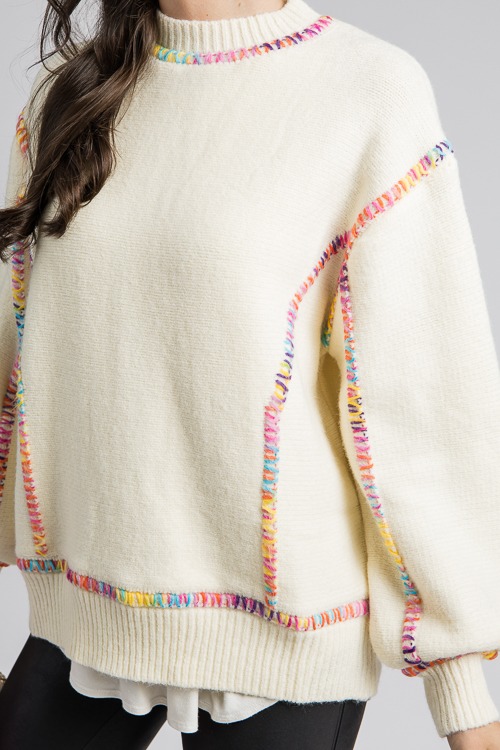 Riley Rainbow Stitch Sweater, Cream - New Arrivals - The Blue Door Boutique
