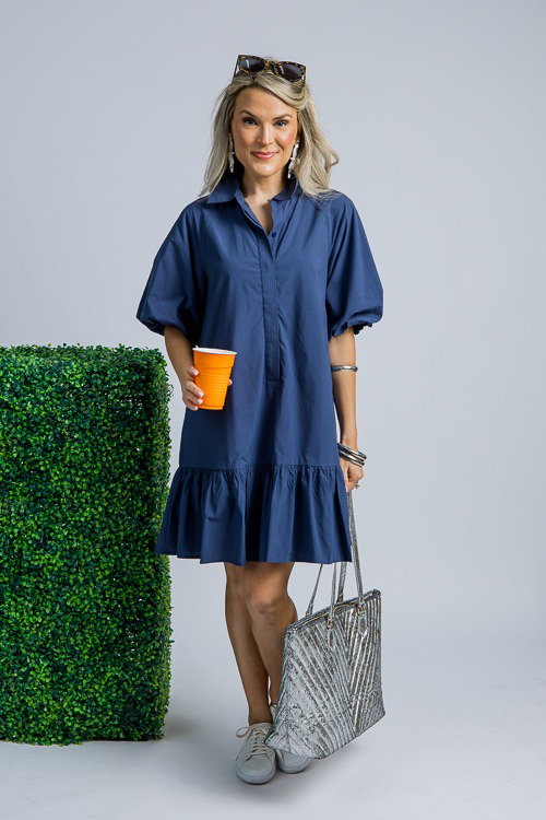 Colby Button Dress, Denim Blue - Dresses - The Blue Door Boutique