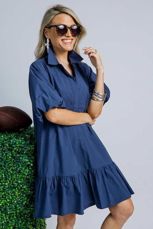 Colby Button Dress, Denim Blue - Dresses - The Blue Door Boutique