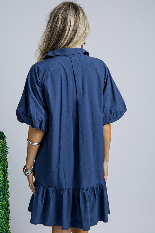 Colby Button Dress, Denim Blue - Dresses - The Blue Door Boutique