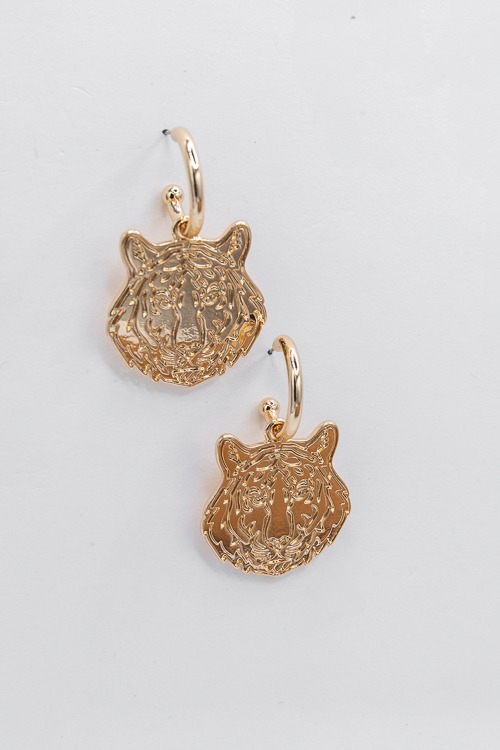 Tiger Dangle Hoops - New Arrivals - The Blue Door Boutique