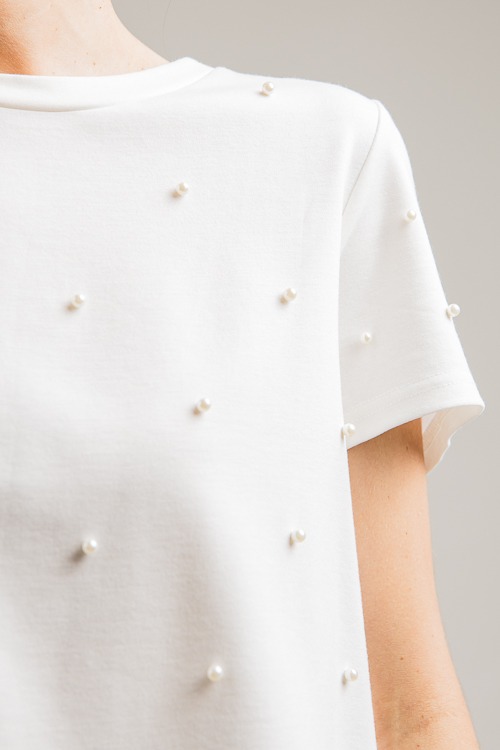 Pearl Studded Tee, Ivory - New Arrivals - The Blue Door Boutique