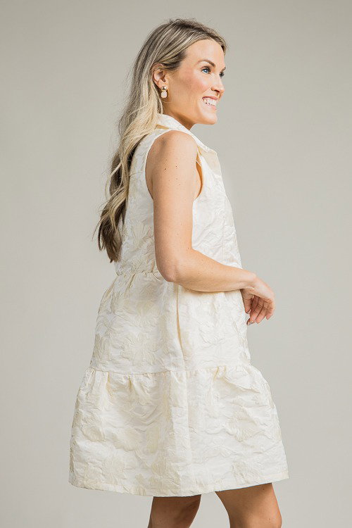 Brocade Floral Dress, Egg Shell - Sale - The Blue Door Boutique