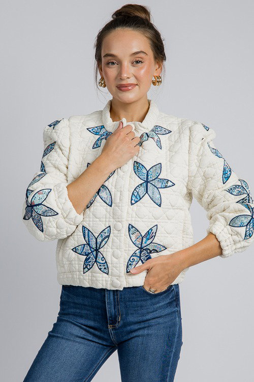 Flower Stitch Quilted Jacket, Ivory - Sale - The Blue Door Boutique