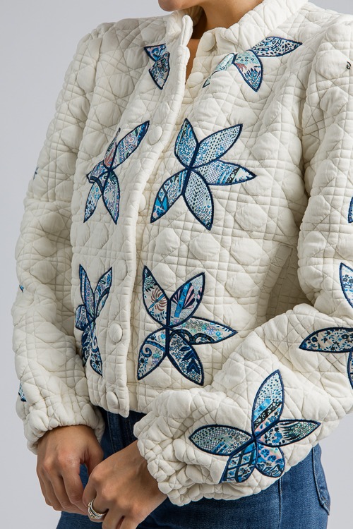 Flower Stitch Quilted Jacket, Ivory - Sale - The Blue Door Boutique