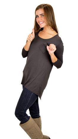 Angled Pocket Tee, Brown - Tops - The Blue Door Boutique