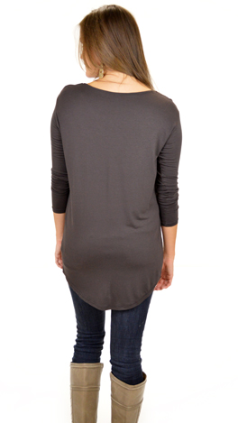 Angled Pocket Tee, Brown - Tops - The Blue Door Boutique