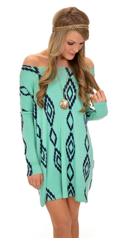 Box Tunic, Mint Aztec - Tops - The Blue Door Boutique