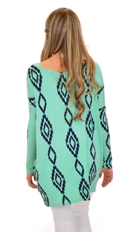 Box Tunic, Mint Aztec - Tops - The Blue Door Boutique