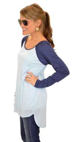 Raglan Pocket Tee, Blue - Tops - The Blue Door Boutique
