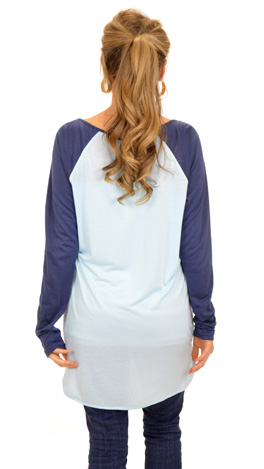 Raglan Pocket Tee, Blue - Tops - The Blue Door Boutique