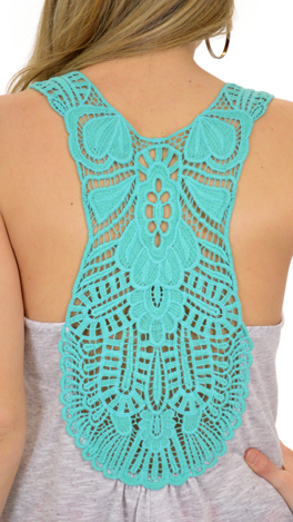 Crochet Back Tank, Mint - The Blue Door Boutique