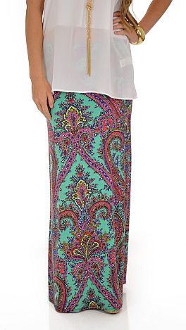 Paisley Please Maxi Skirt, Green - Bottoms - The Blue Door Boutique