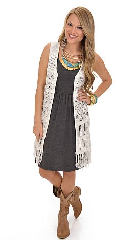 Fringe at Last Vest, Cream - Tops - The Blue Door Boutique