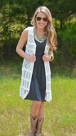 Fringe at Last Vest, Cream - Tops - The Blue Door Boutique