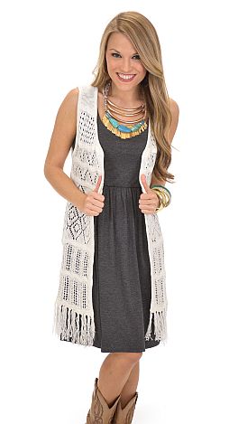 Fringe at Last Vest, Cream - Tops - The Blue Door Boutique