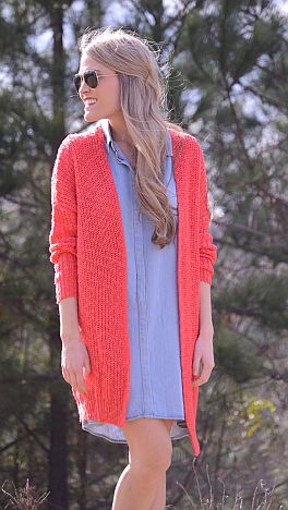 Color Craze Cardigan, Coral - The Blue Door Boutique