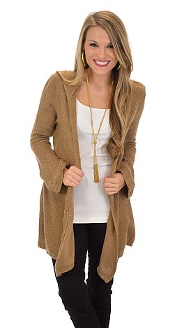 Caramel Boucle Cardigan - Tops - The Blue Door Boutique