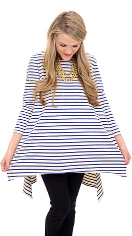 Cut in Line Top, Blue - Tops - The Blue Door Boutique