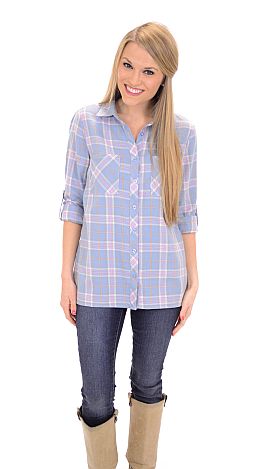 Spring Flannel Shirt - Tops - The Blue Door Boutique