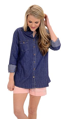 Duo Denim Top, Dark - Tops - The Blue Door Boutique