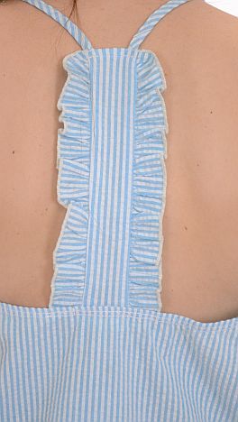 Seersucker Ruffle Back Tank, Blue - SALE - The Blue Door Boutique