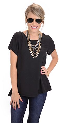 Basic Flowy Blouse, Black - Tops - The Blue Door Boutique