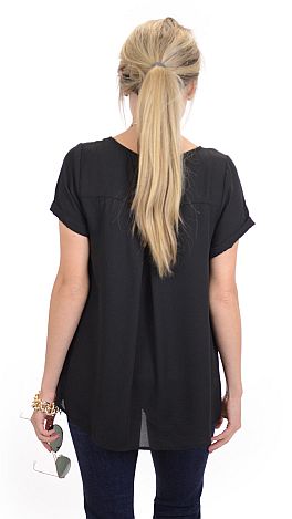 Basic Flowy Blouse, Black - Tops - The Blue Door Boutique