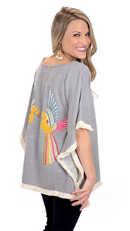 Bird Applique Poncho - Tops - The Blue Door Boutique
