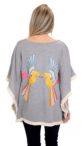 Bird Applique Poncho - Tops - The Blue Door Boutique