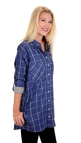 Plaid Denim Tunic - SALE - The Blue Door Boutique