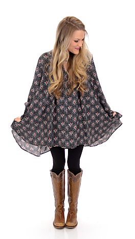 Fig Print Tunic - Tops - The Blue Door Boutique