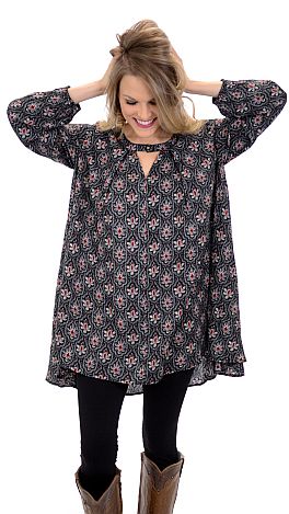 Fig Print Tunic - Tops - The Blue Door Boutique