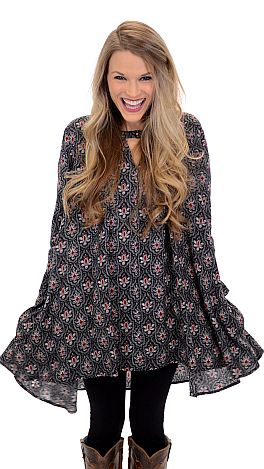 Fig Print Tunic - Tops - The Blue Door Boutique