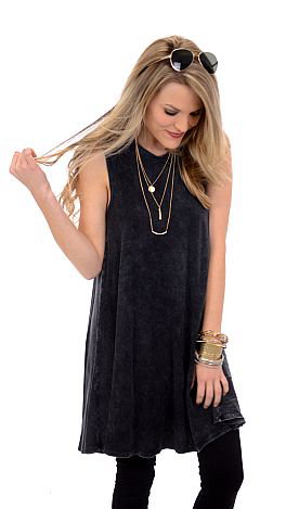 Weathered Away Tunic, Black - Dresses - The Blue Door Boutique