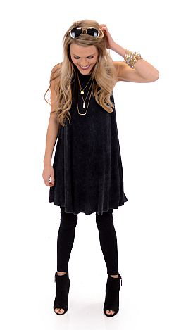 Weathered Away Tunic, Black - Dresses - The Blue Door Boutique