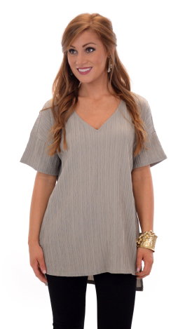 Textured Stretch Top, Gray - Tops - The Blue Door Boutique