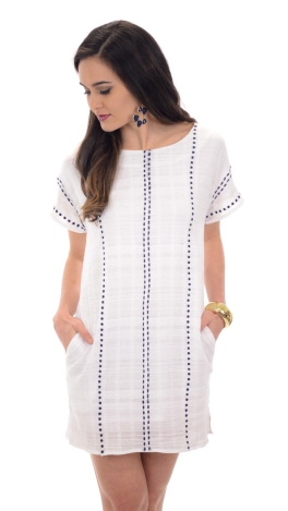 Embroidered Stripes Frock - Dresses - The Blue Door Boutique