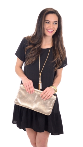 Ruffle Bottom Dress, Black - The Blue Door Boutique