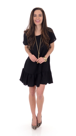 Ruffle Bottom Dress, Black - The Blue Door Boutique