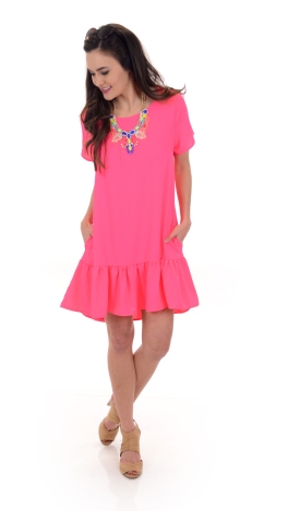 Ruffle Bottom Dress, Neon - The Blue Door Boutique