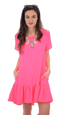 Ruffle Bottom Dress, Neon - The Blue Door Boutique