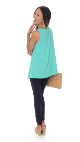 Pintuck Tank, Jade - Tops - The Blue Door Boutique