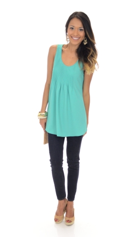 Pintuck Tank, Jade - Tops - The Blue Door Boutique