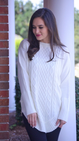 Carly Cable Knit Sweater, Ivory - Tops - The Blue Door Boutique